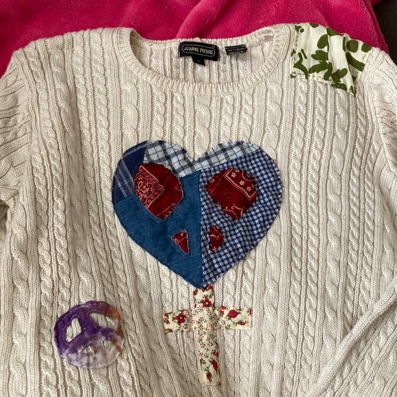 JEANNE PIERRE | Sweaters | Cable Knit Patchwork Sweater Peace Sign ...